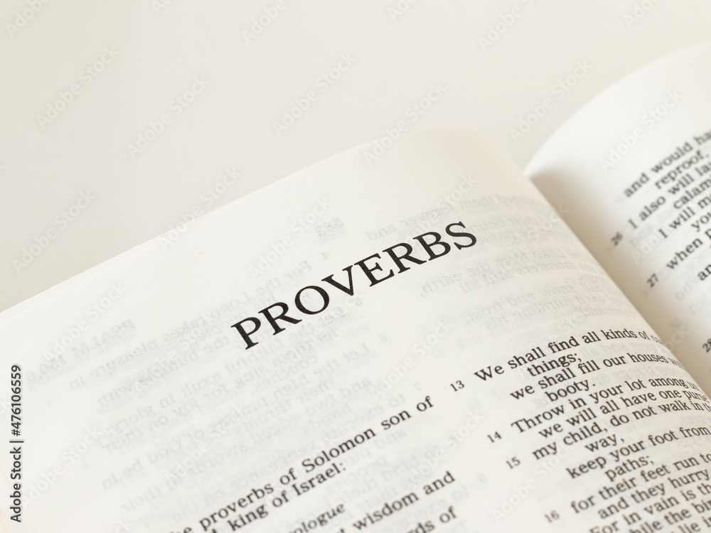 Open Holy Bible proverbs Book Old Testament Scripture on white ...