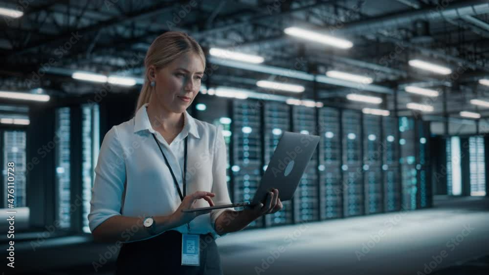 Successful Female Chief Technology Officer Using Laptop Computer ...