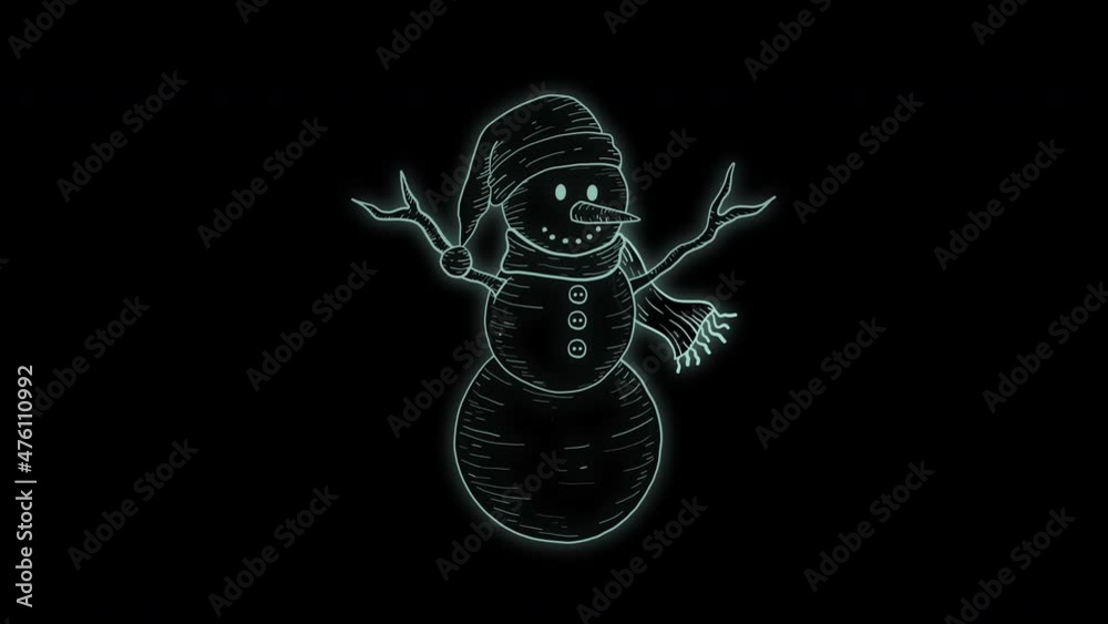 4K Vintage Neon led light hand draw animated snowman with rotation ...
