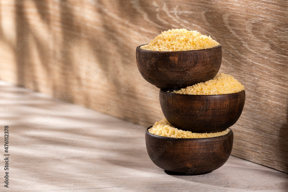 Japanese Panko bread in crumbs in wooden bowls - Healthy food Stock ...