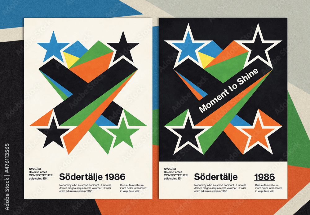 Vintage Poster Layout with Stars Geometric Composition Stock Template ...