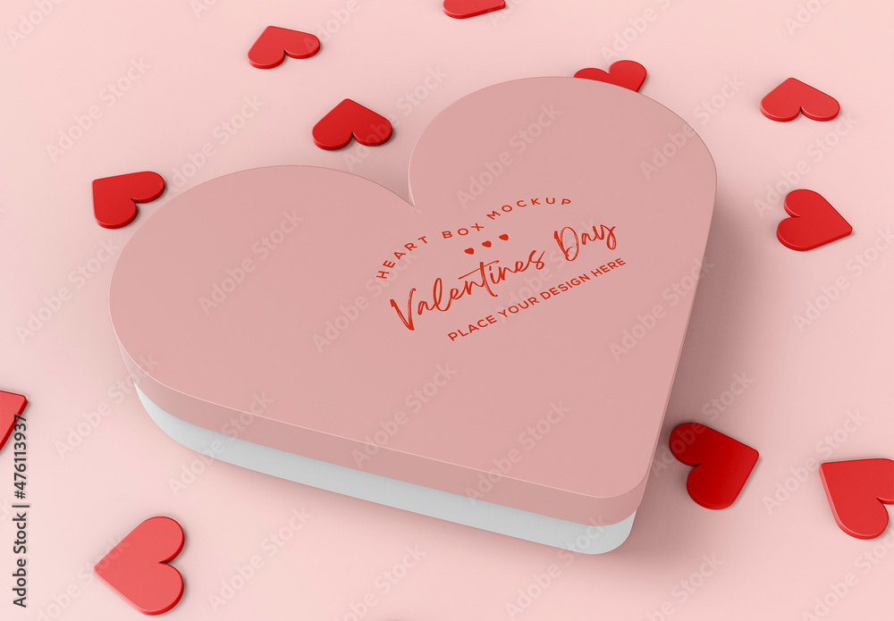 3D Valentine's Box Mockup with Heart Decorations Stock Template | Adobe ...