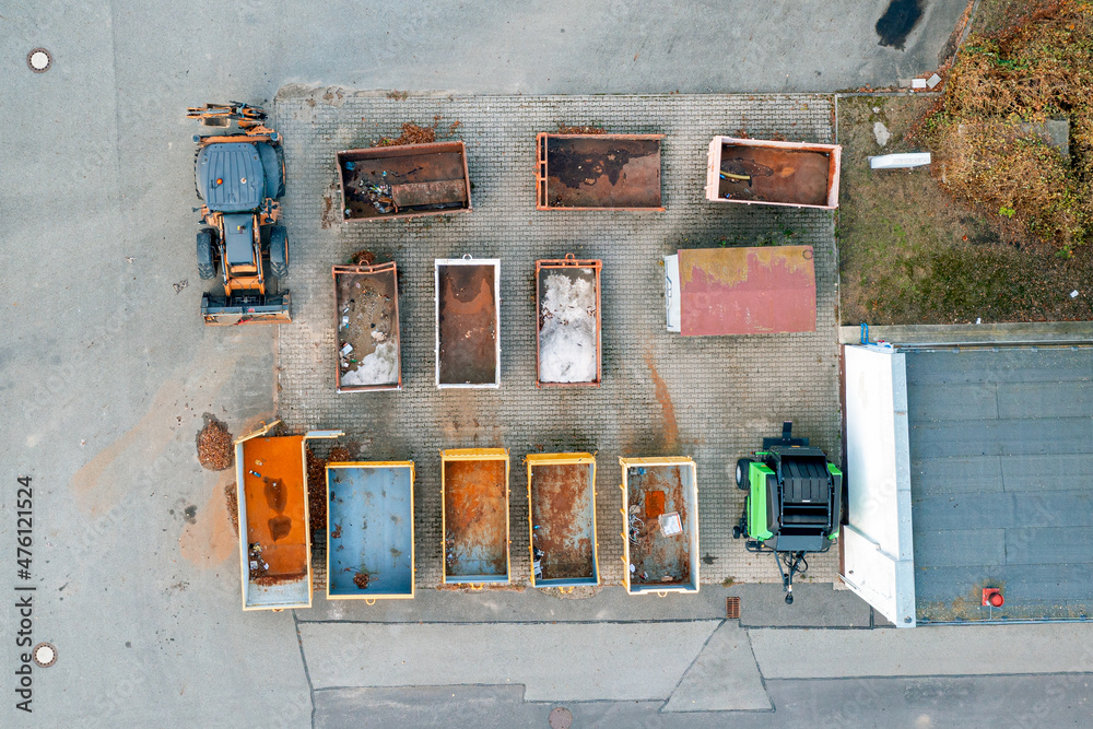 Containers for sorting and collecting bulky waste, top view Stock-Foto ...