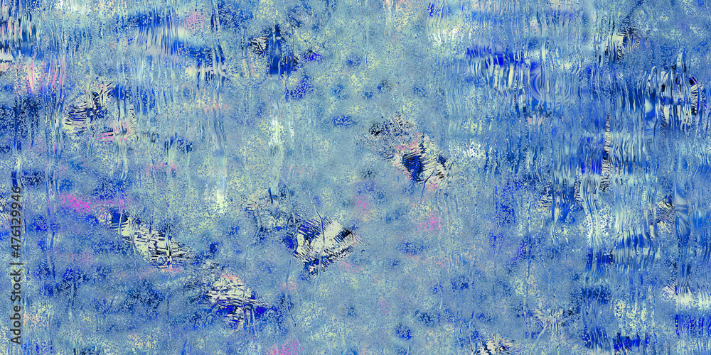Abstract aqua blue watercolor with shiny ice blobs of broken glass or ...