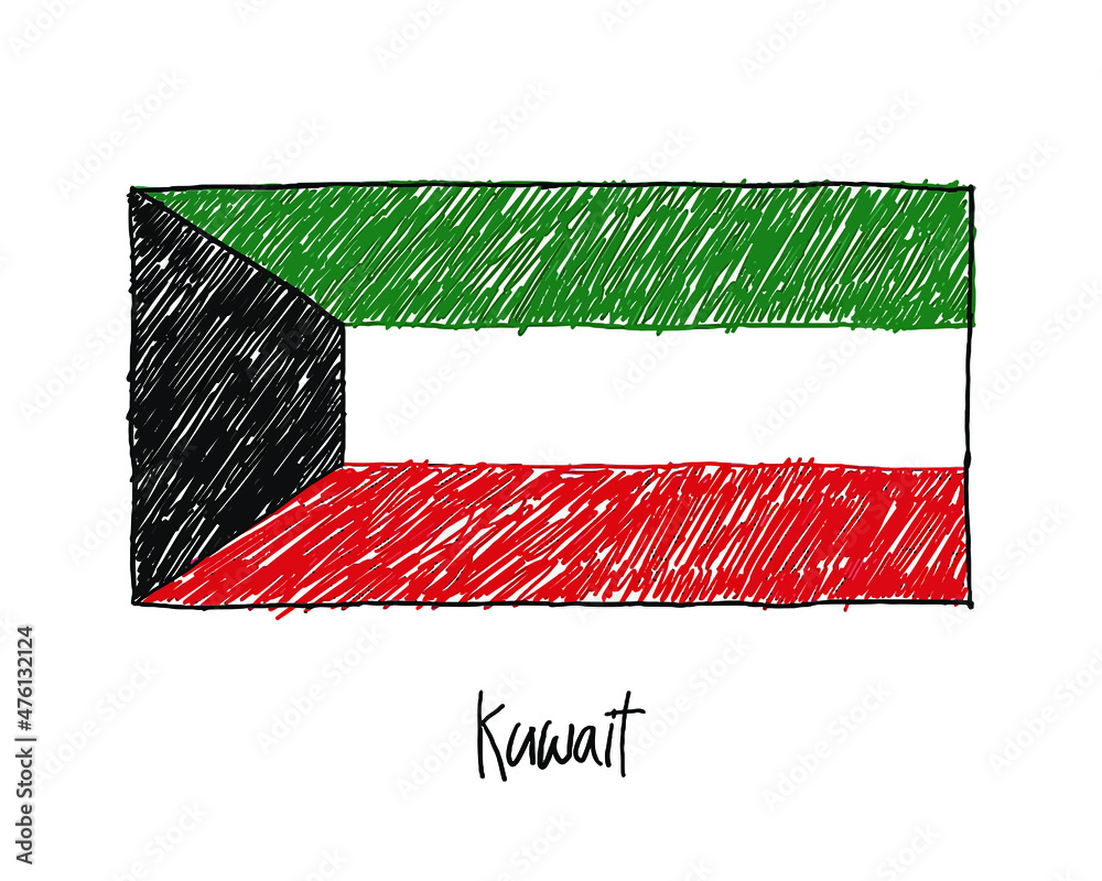 Kuwait Flag Marker or Pencil Sketch Illustration Vector Stock Vector ...