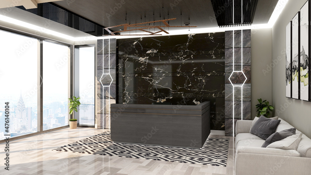 Luxury office receptionist 3d render for company wall logo mockup Stock ...