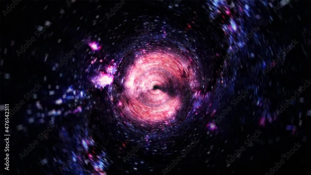 Abstract blurred orange purple blue hyperspace tunnel through space ...