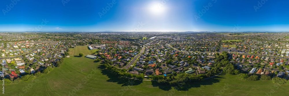 Seamless 360 degree aerial drone panoramic view over the city of ...