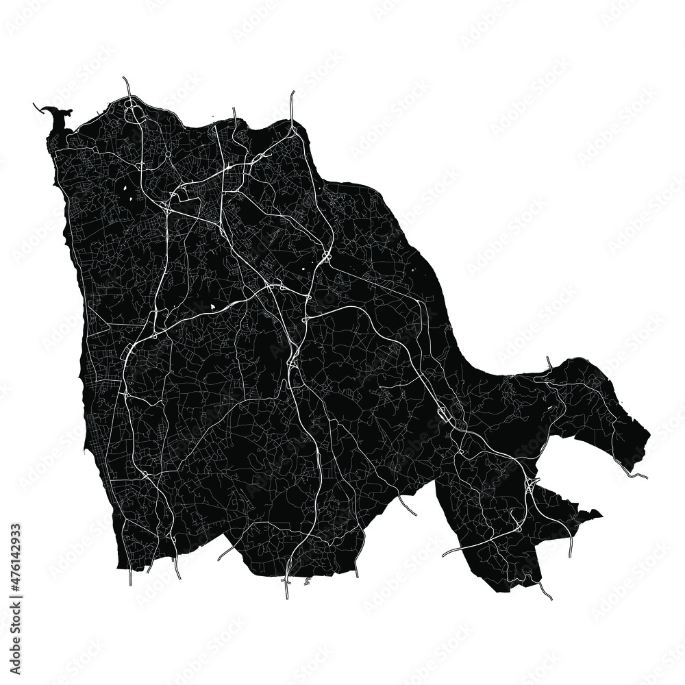 Vila Nova de Gaia, Portugal, Black and White high resolution vector map ...