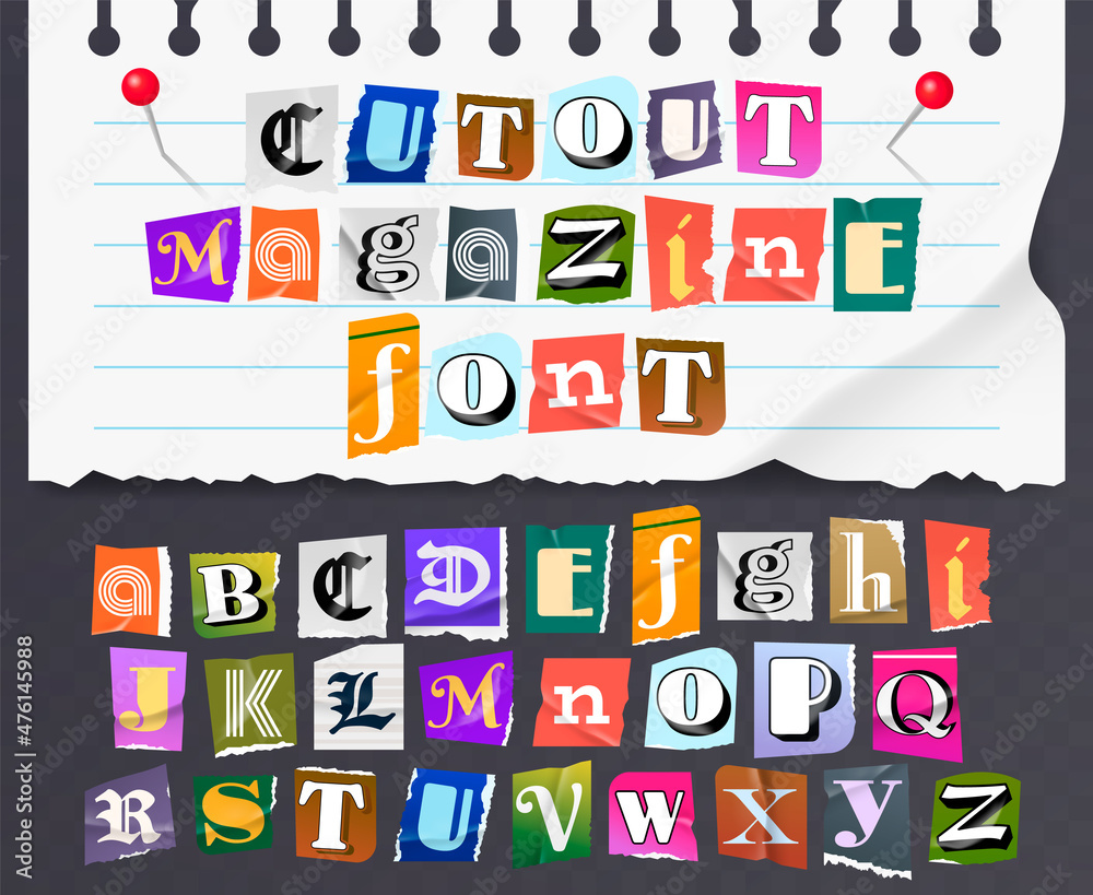 Letters cut and torn from magazine and journal. Blackmail or ransom ...