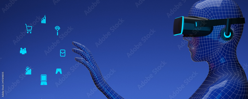 Metaverse Technology. 3d wireframe concept VR virtual reality. abstract ...