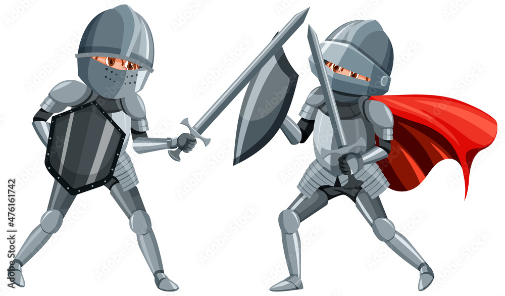 Two medieval knights fighting on white background Stock Vector | Adobe ...