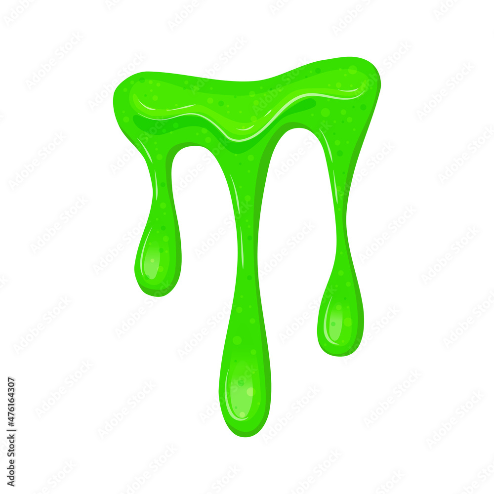 Green sticky liquid. Shiny dripping slime on a white isolated ...