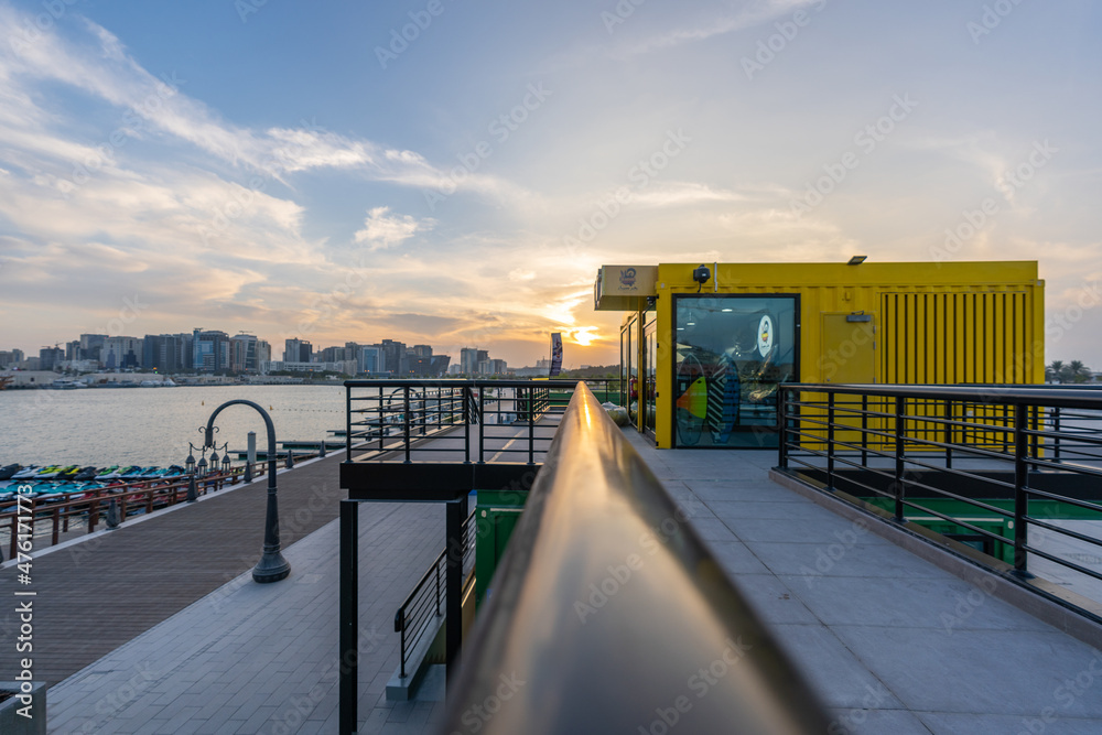 DOHA, QATAR - DEC 16, 2021: Box Park, located at the old Doha Port, is ...