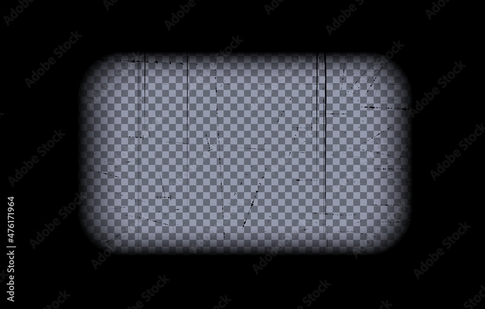 Old black cinematic frame on a transparent background. Scratched ...