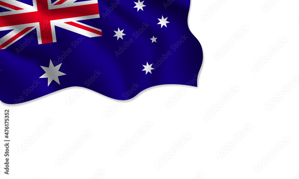 Australian flag waving illustration with copy space on isolated ...