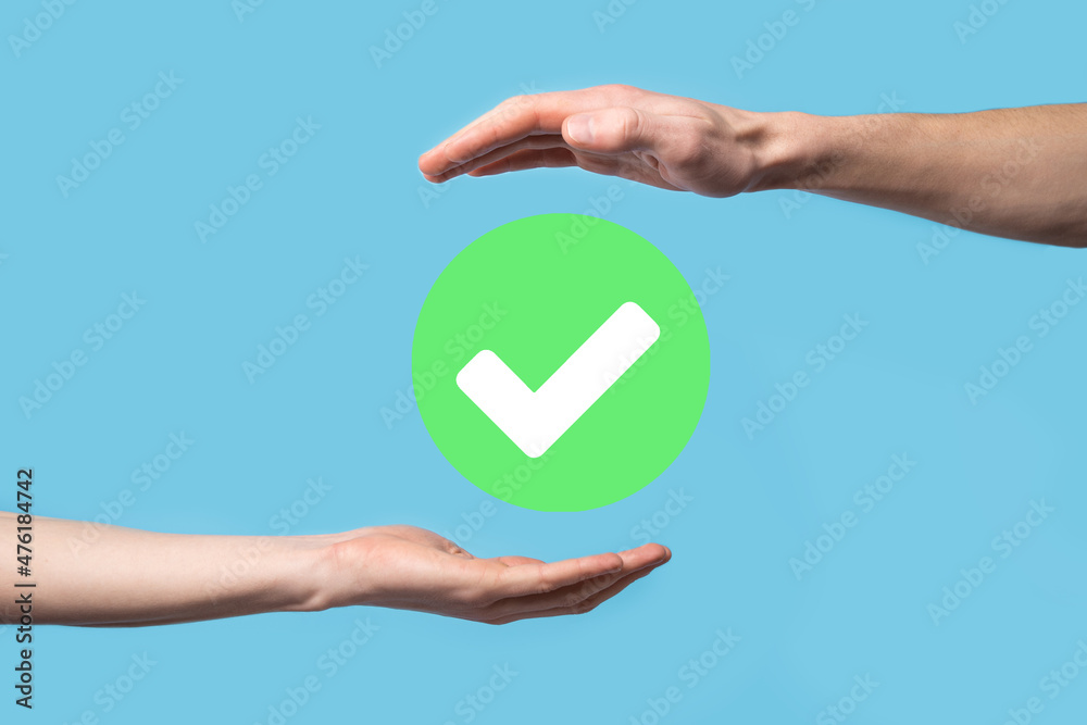 Hand holds green icon Check mark,Check Mark Sign, Tick Icon,right sign ...