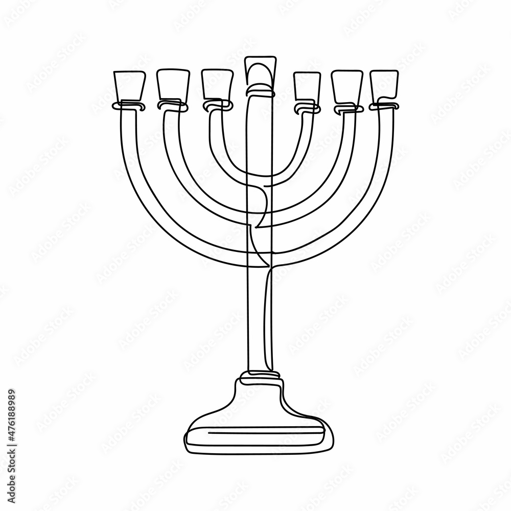 Continuous one simple single line drawing of hanukkah menorah icon in ...