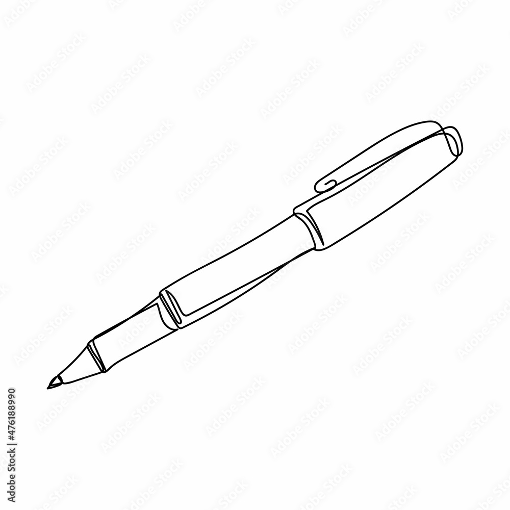 Continuous one simple single line drawing of pen icon in silhouette on ...