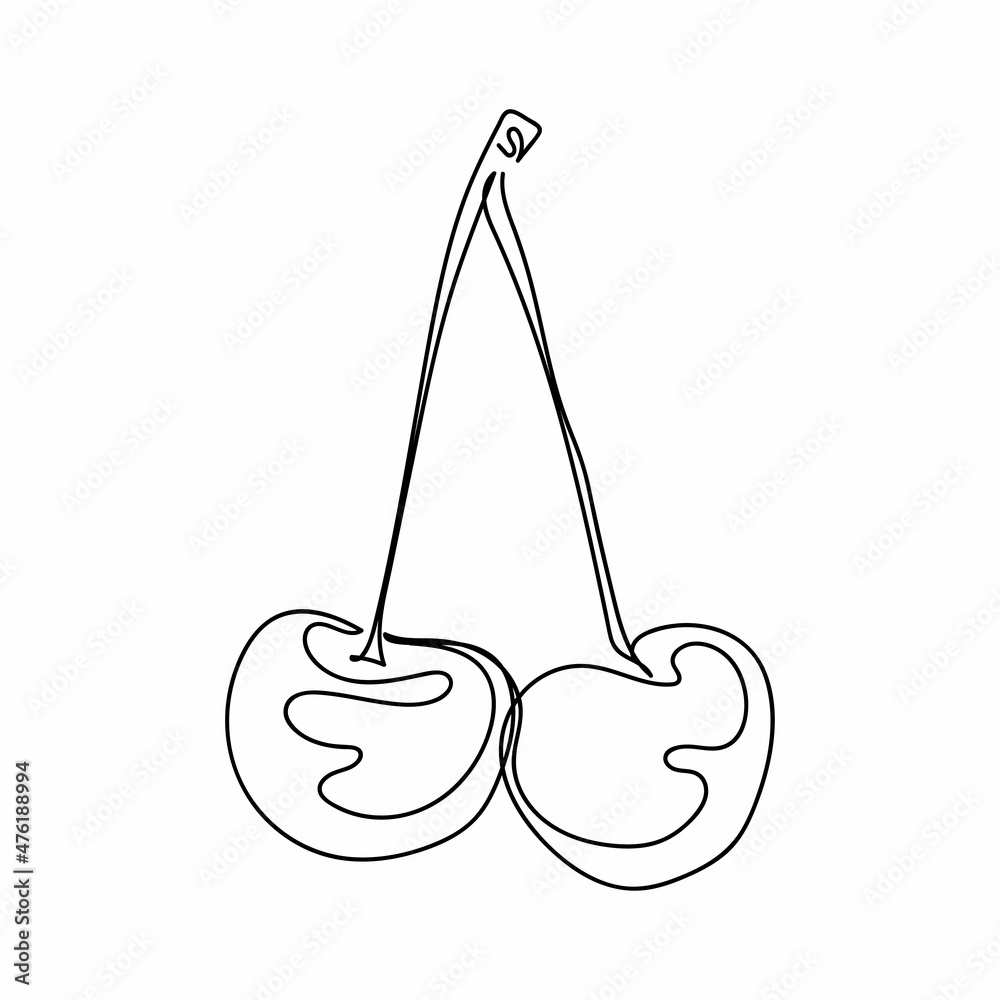 Continuous one simple single line drawing of cherries icon in ...