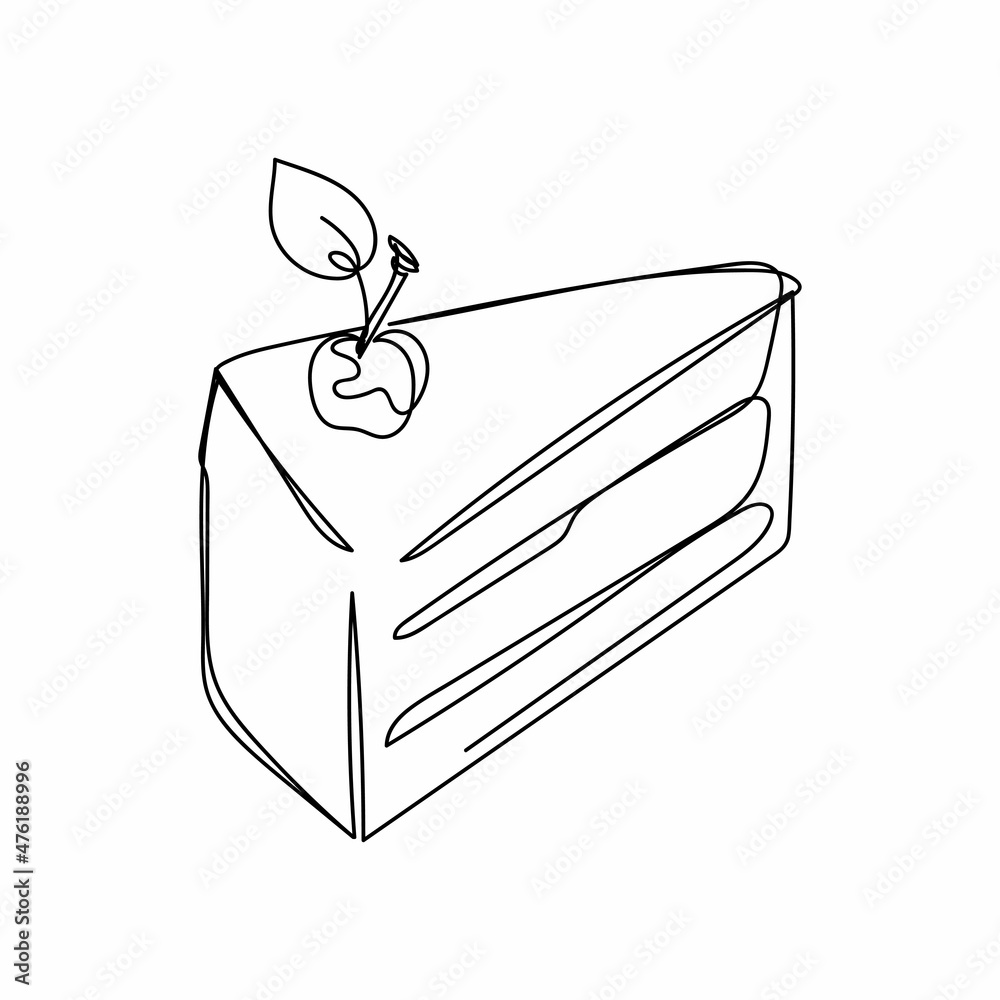 Continuous one simple single line drawing of delicious cake icon in ...