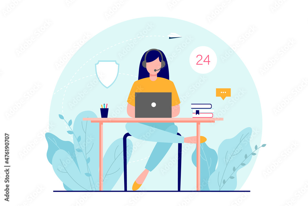 Online support, customer service, call center. Assistant sitting in ...