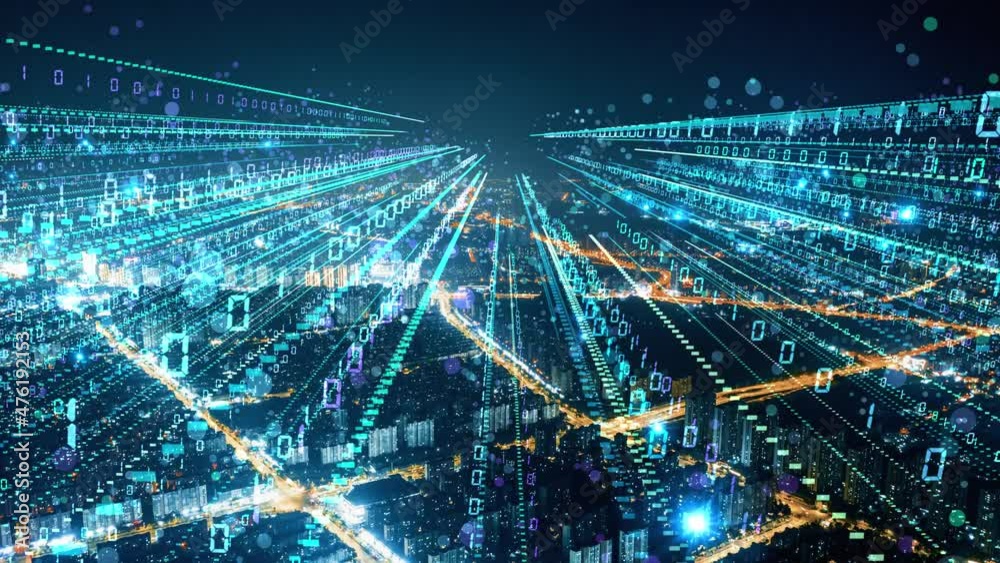 smart Connected city skyline. Futuristic network concept, city ...