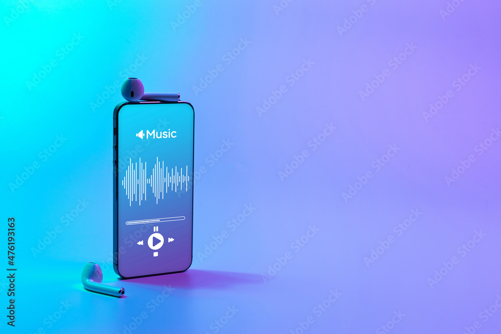 Music banner. Mobile smartphone screen with music application, sound ...