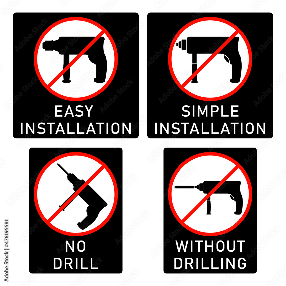 No drill, without drilling, easy installation, simple installation icon ...