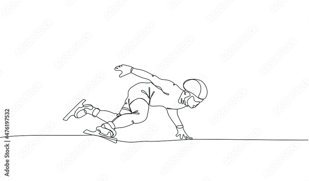 Continuous one line drawing of Speed skating athlete. Winter season ...