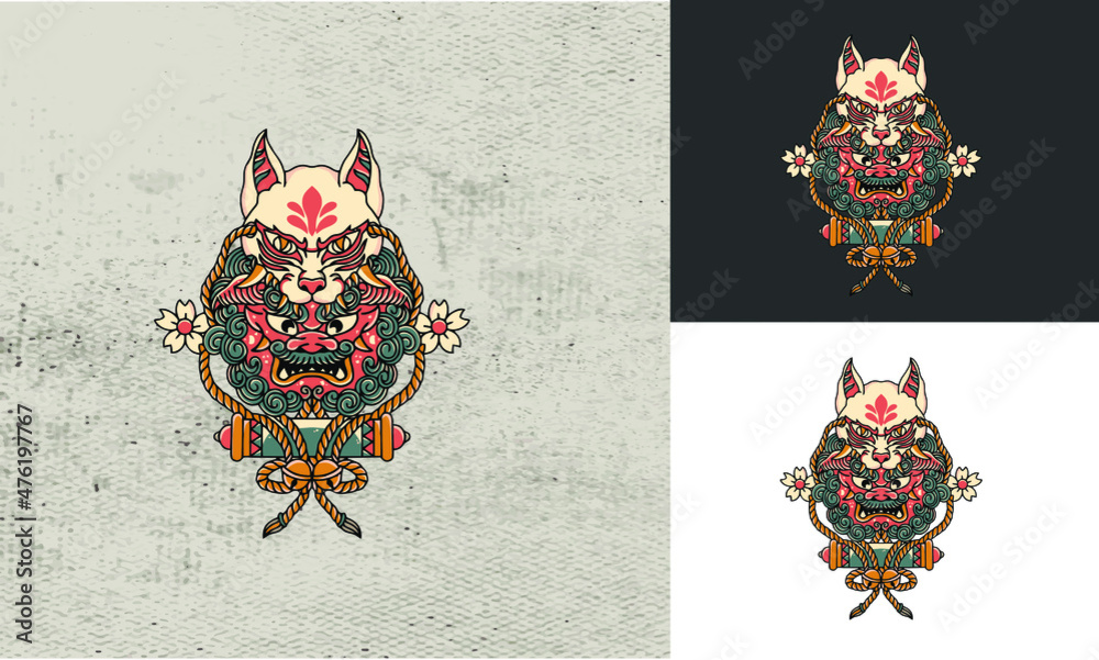 artwork design of devil on japan tattoo vector illustration Stock ...