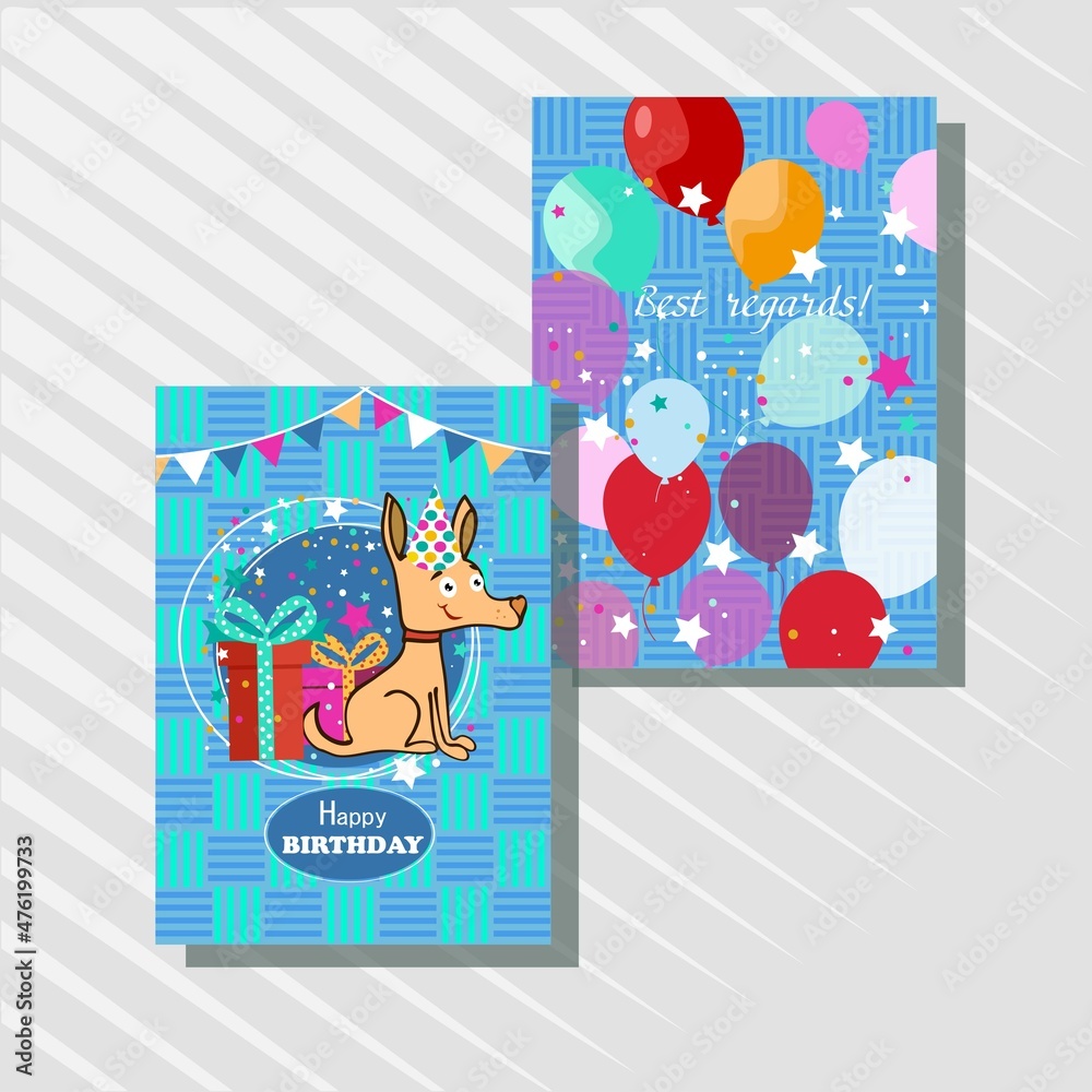 happy birthday funny card with puppy dog, gifts and color bright ...