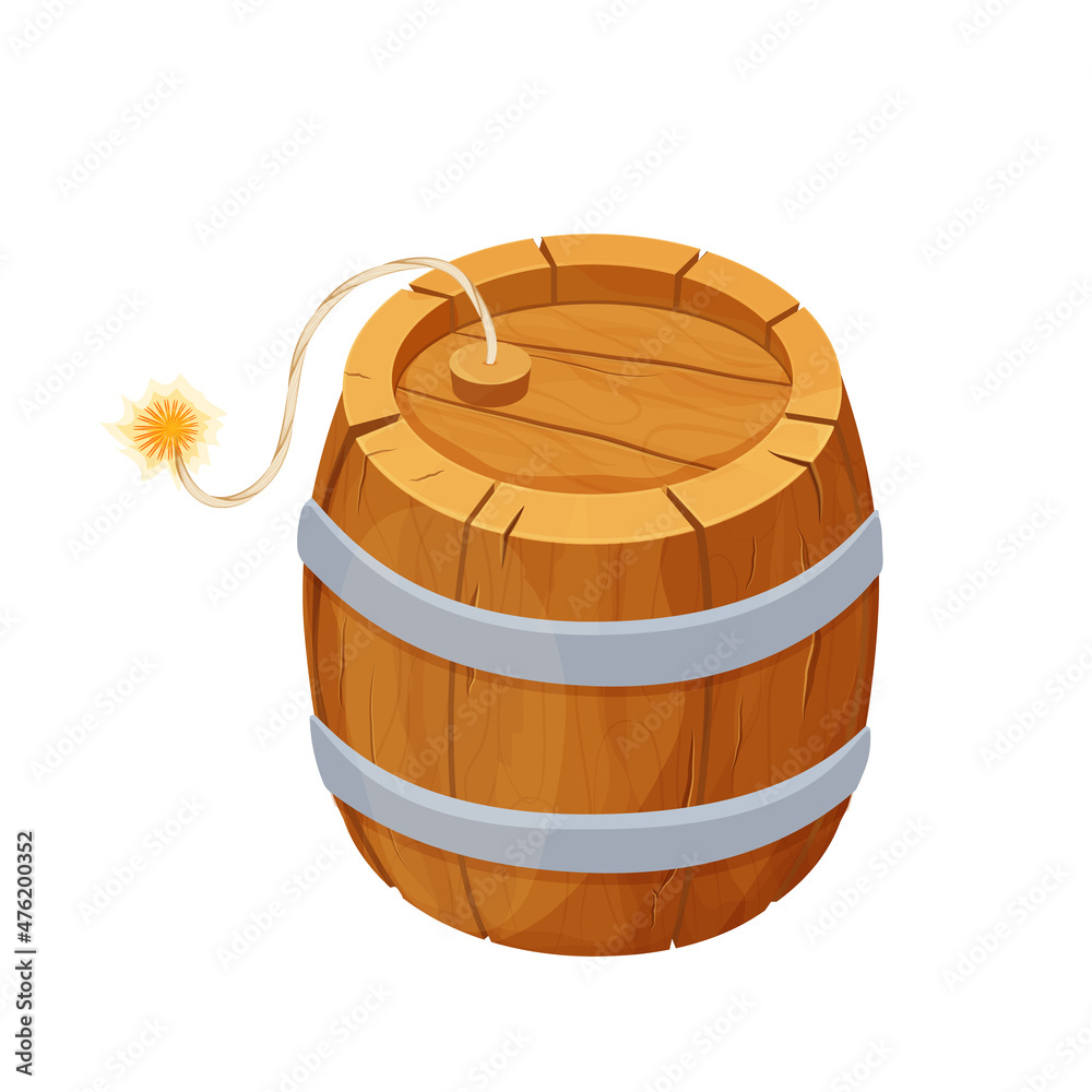 TNT wooden barrel with detonator in comic cartoon style isolated on ...