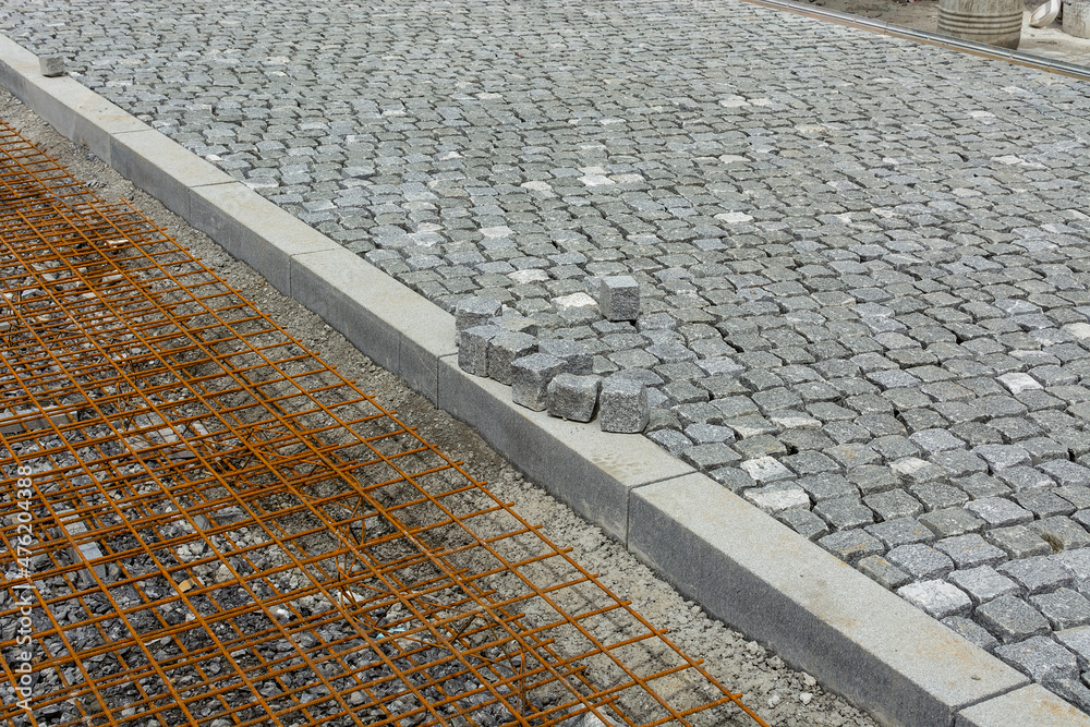steel reinforcing, reinforcing mesh fabric, paving the streets Stock ...