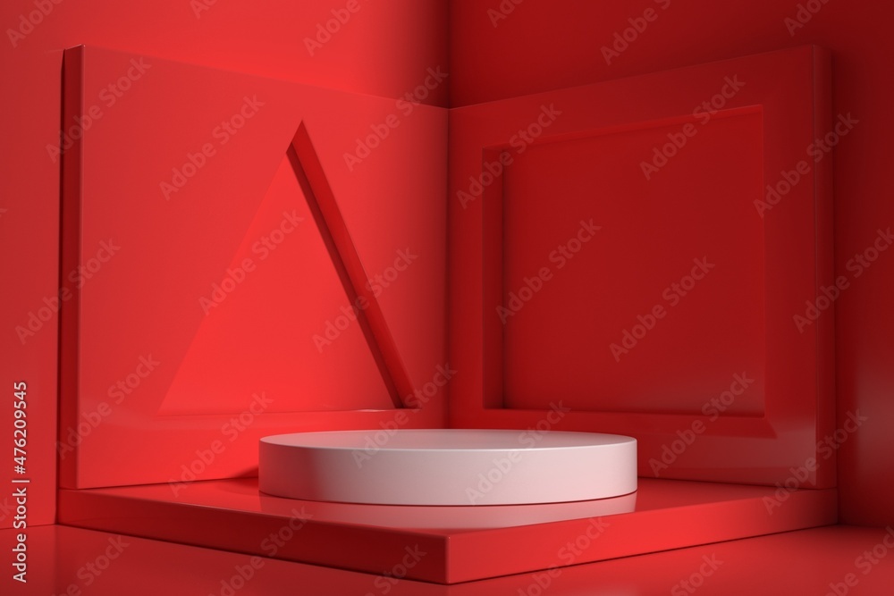 abstract minimal red color geometric shape background, showcase mockup ...