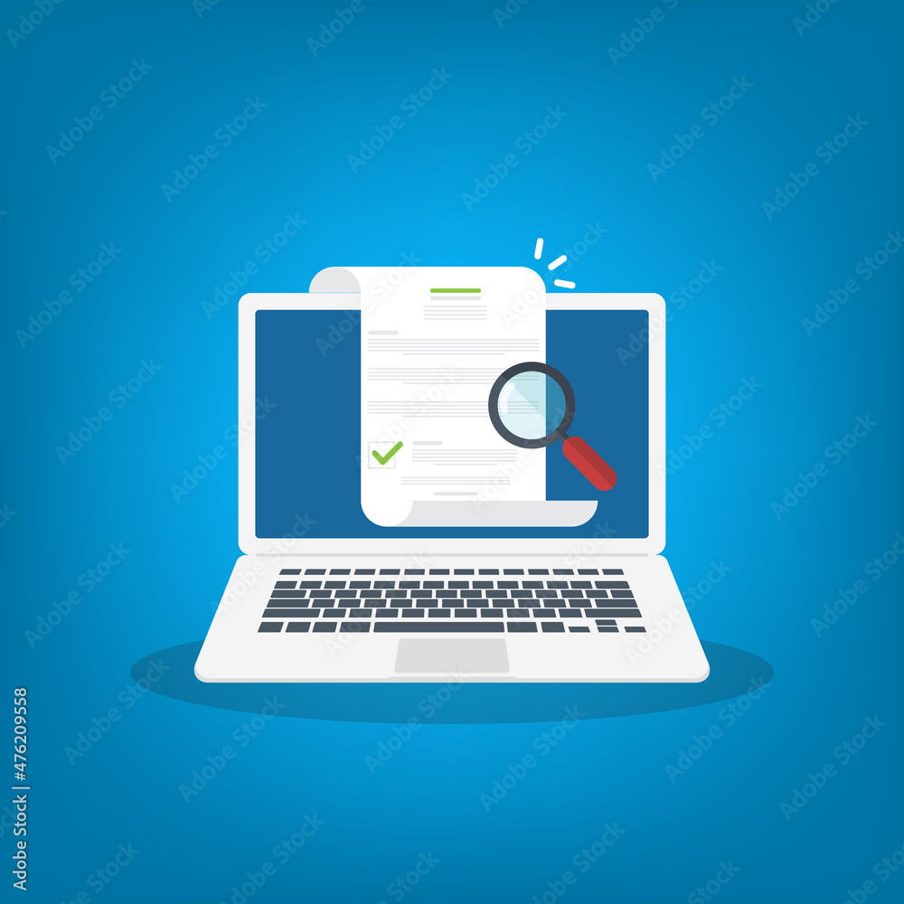 Online digital document inspection or assessment evaluation on laptop ...