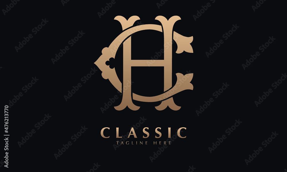 Alphabet HC or CH illustration monogram vector logo template in classic ...