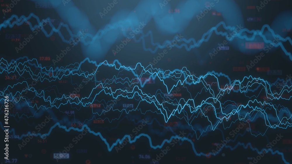 3d render abstract background with graph made of particles. Finance graph with details. Complex ...
