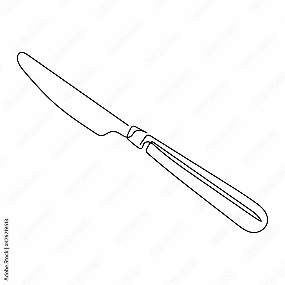 Continuous one simple single line drawing of knife icon in silhouette ...