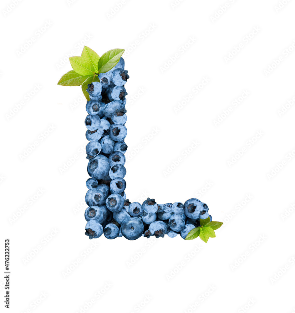 Letter L, made with fresh blueberries isolated on white. Bluberries ...