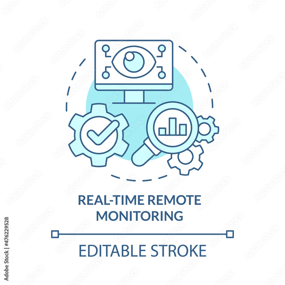 Real time remote monitoring turquoise concept icon. Digital twin ...