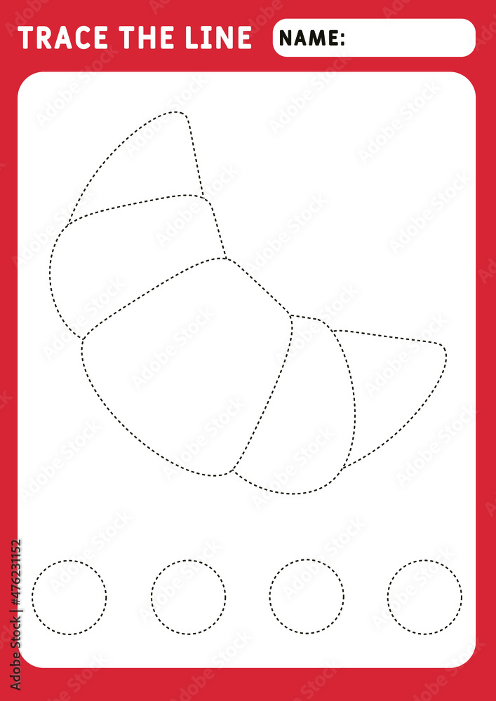 Tracing lines of Croissant. Preschool worksheet for practicing fine ...