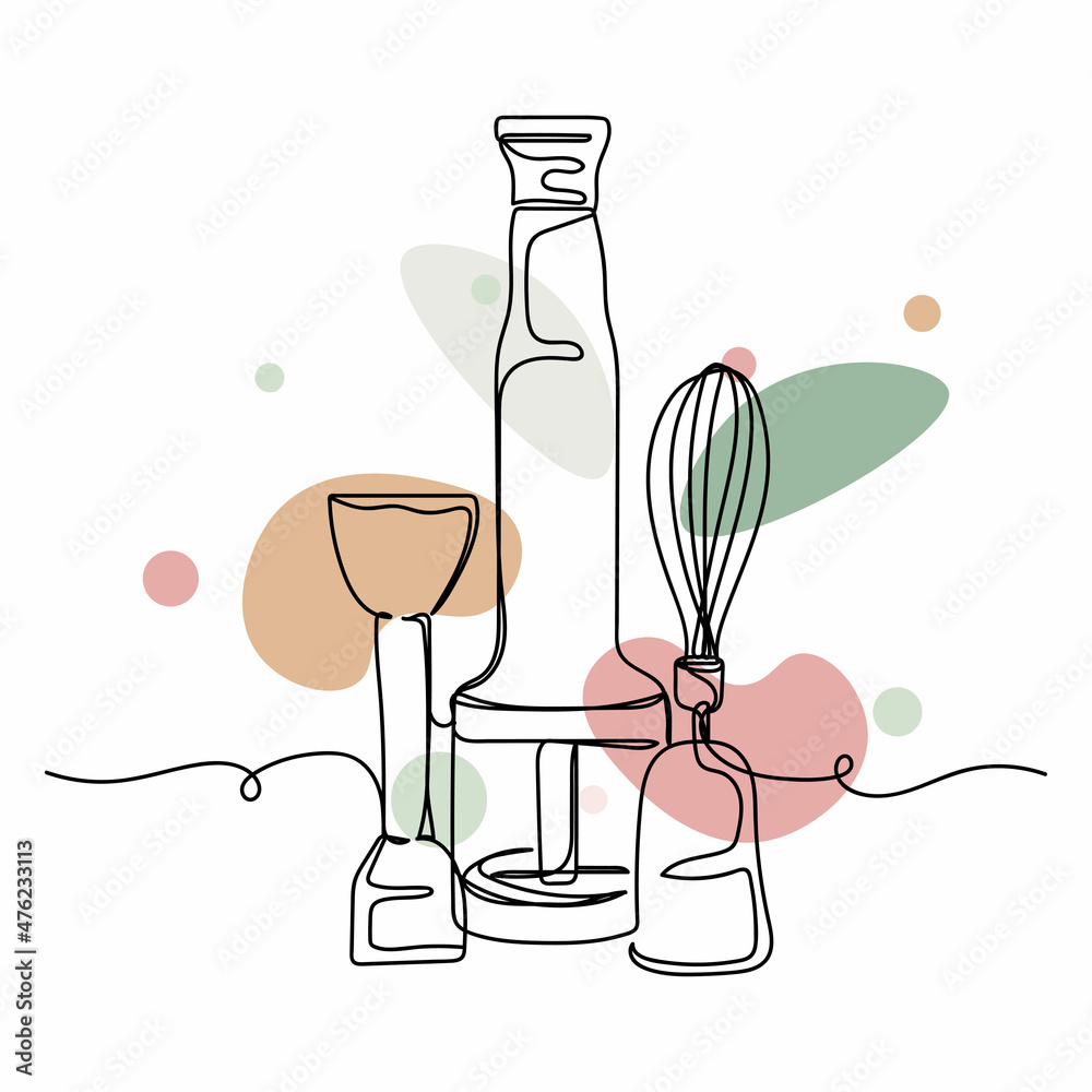 Continuous one simple single line drawing of immersion hand blender ...