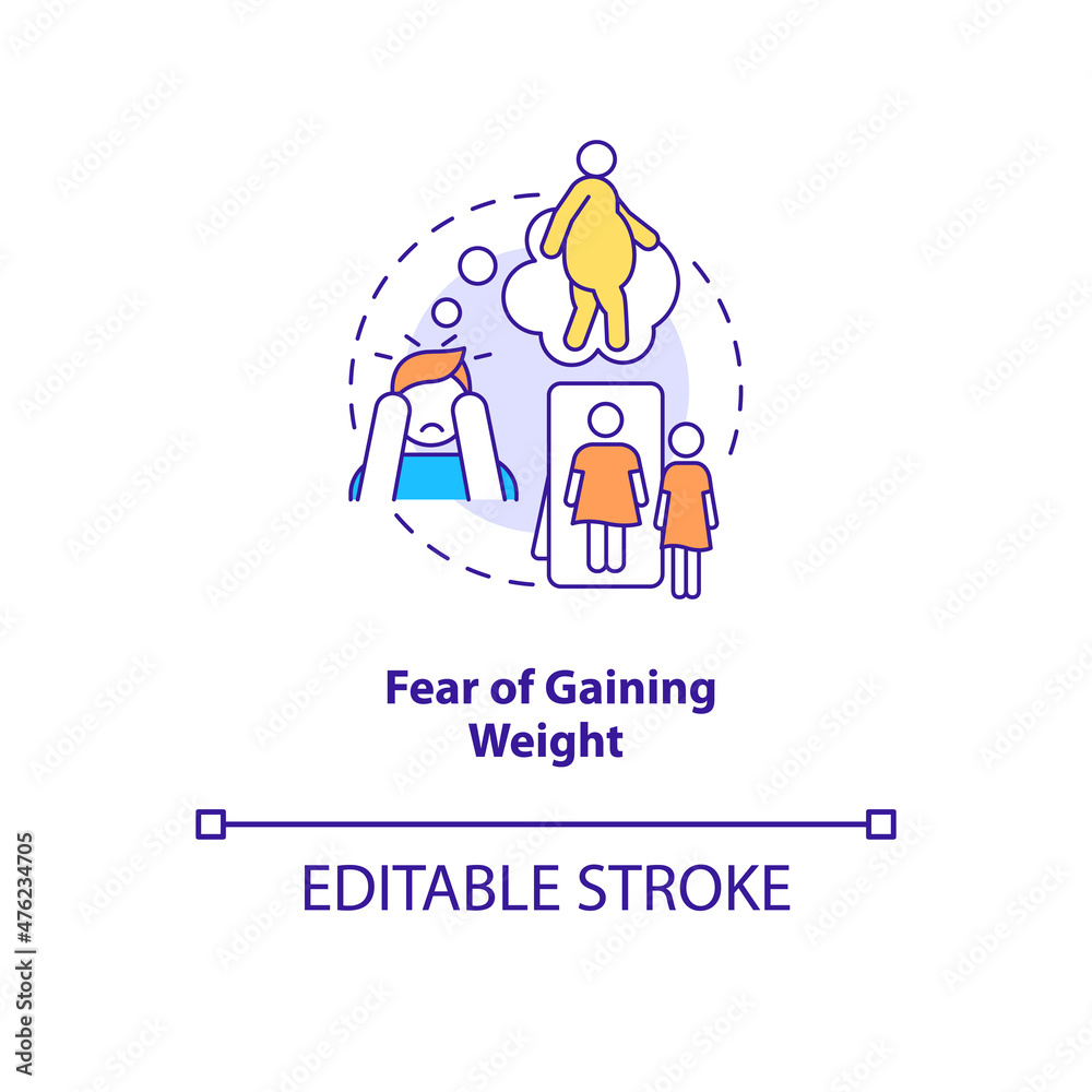 Fear of gaining weight concept icon. Afraid of being fat. Obesophobia ...