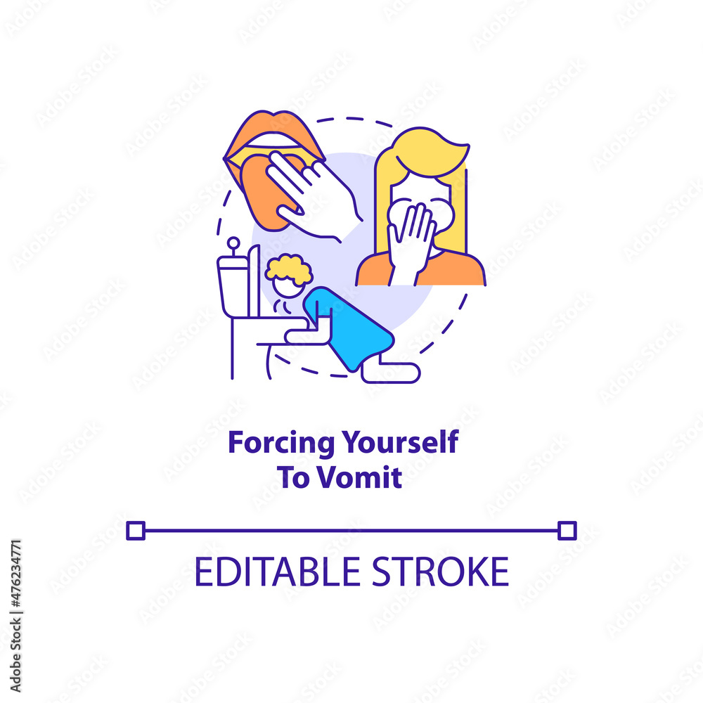 Forcing yourself to vomit concept icon. Throw up food after eating ...