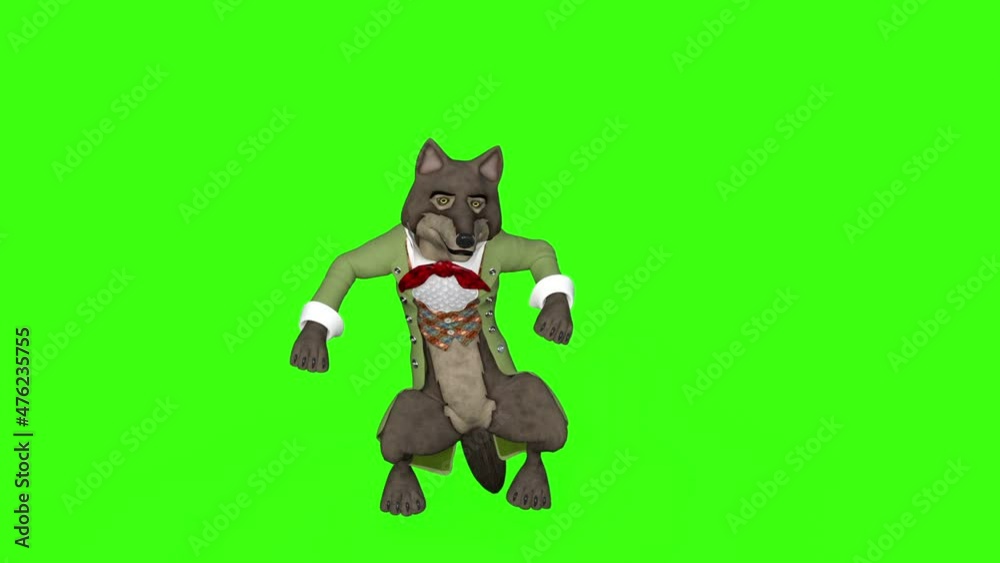 fairy tale persrnaj grey wolf dancing ,animation ,green screen Stock ...