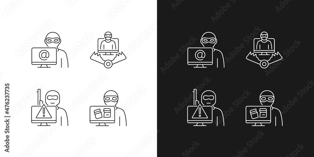 Cyber attacker linear icons set for dark and light mode. Cyberterrorism ...
