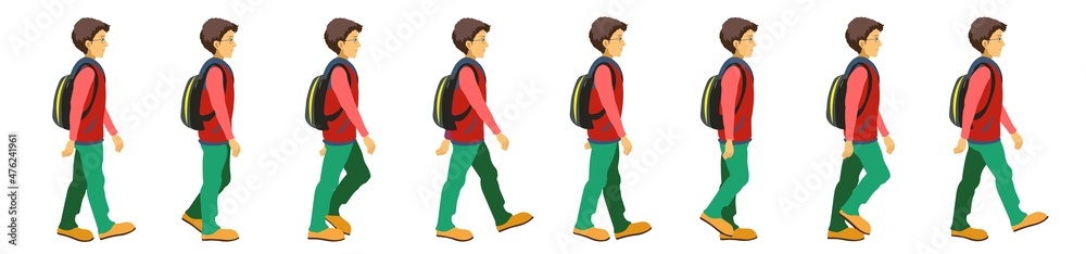 College boy walk cycle animation, 2d character animation, motion ...