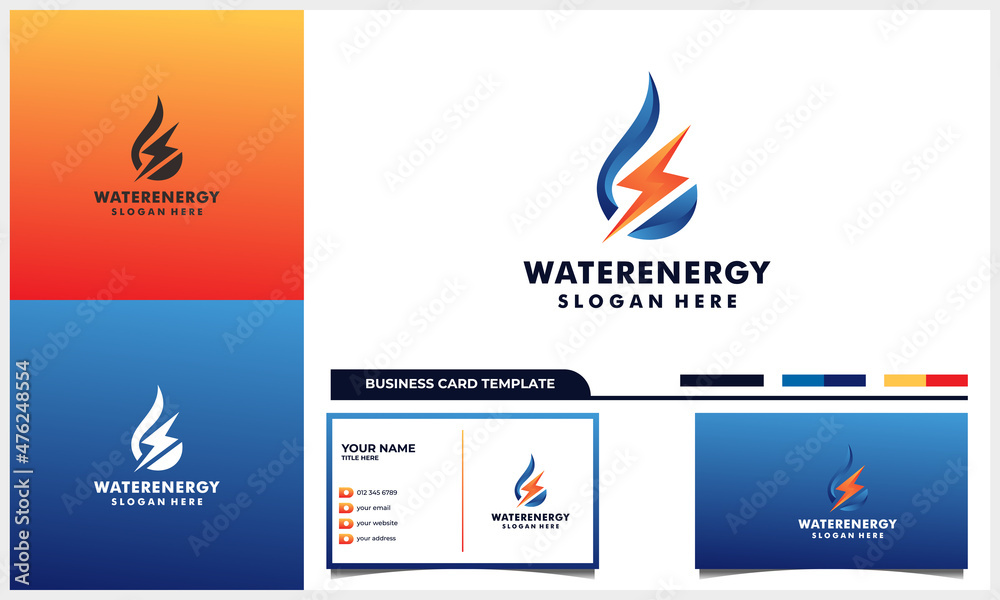 water and electricity energy logo concept and business card template ...
