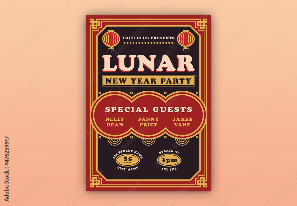 Lunar New Year Event Poster Stock Template | Adobe Stock